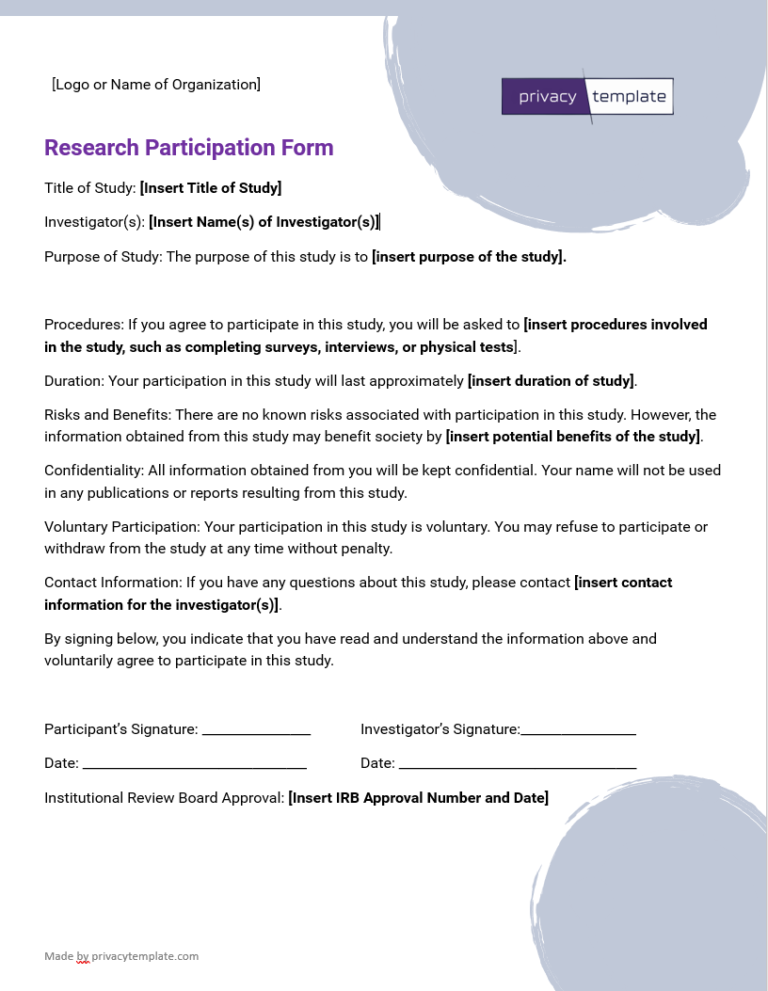 Research Participation Form - privacytemplate.com