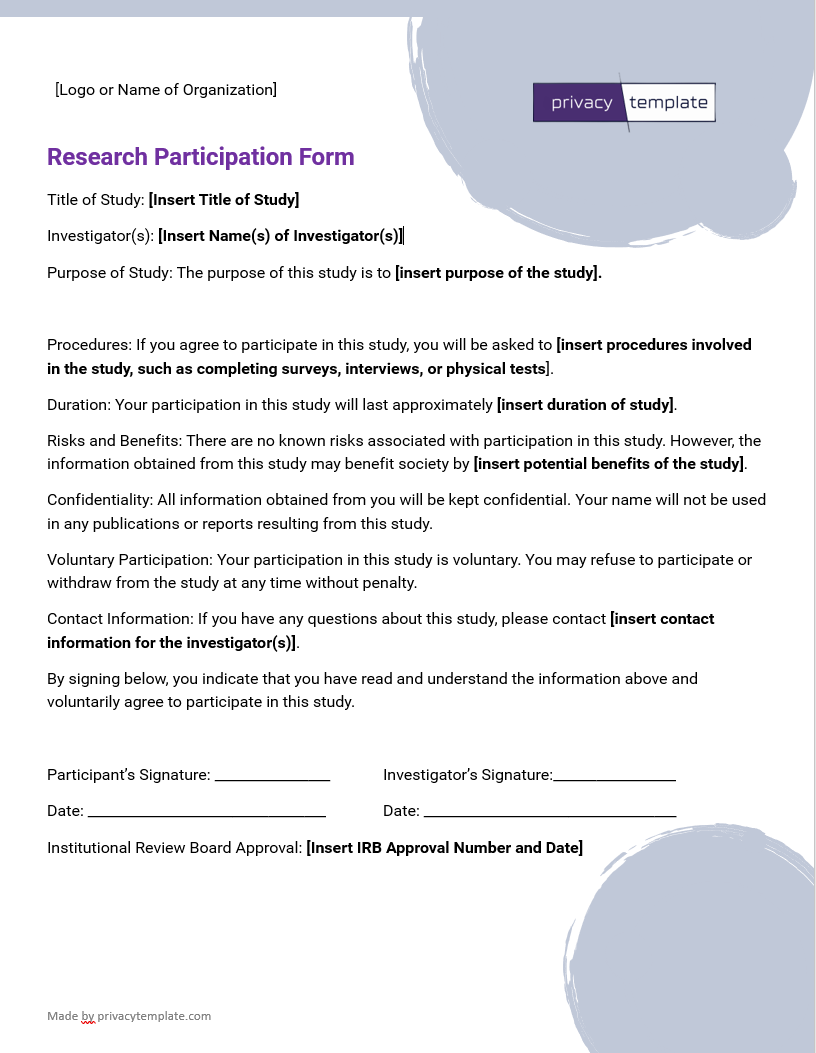 Research Participation Form - privacytemplate.com