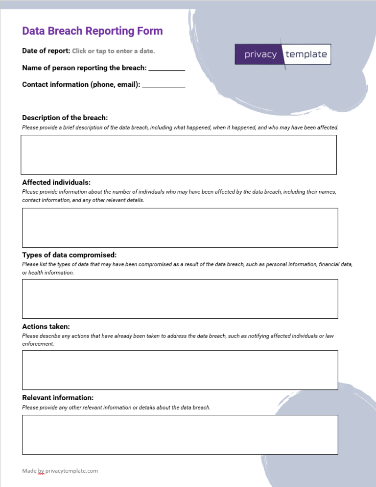 Data Breach Reporting Form - privacytemplate.com