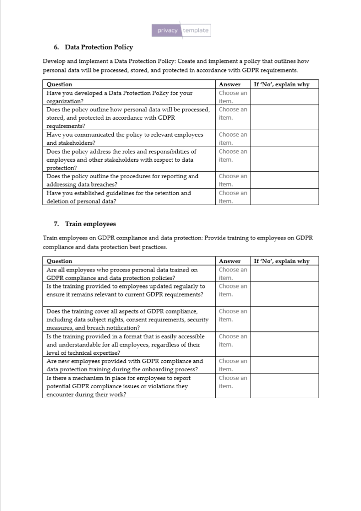 GDPR Compliance Checklist - privacytemplate.com