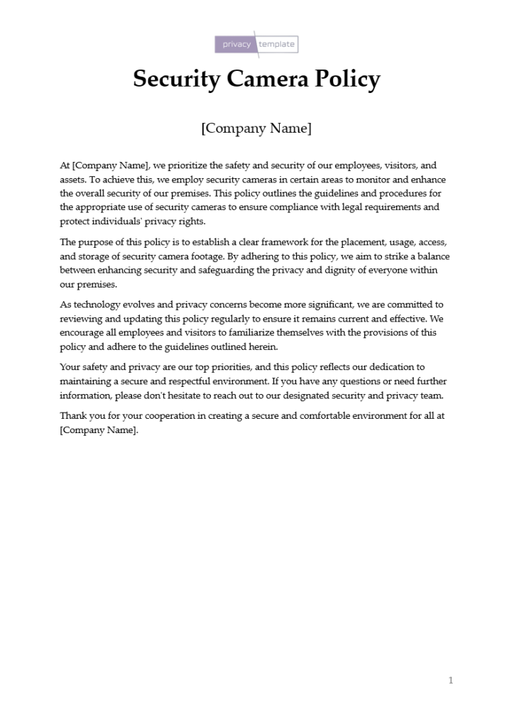Security Camera Policy - privacytemplate.com