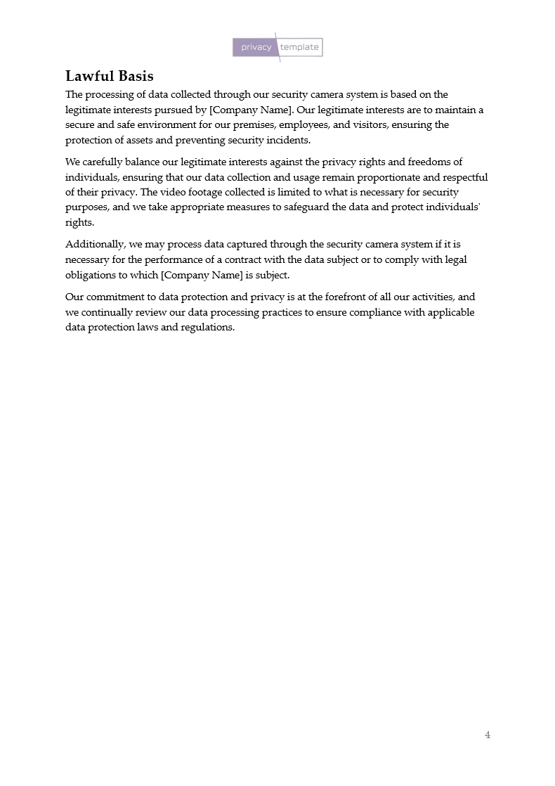 Security Camera Policy - privacytemplate.com