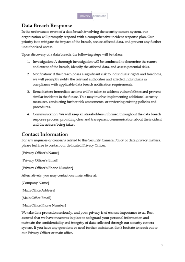 Security Camera Policy - privacytemplate.com